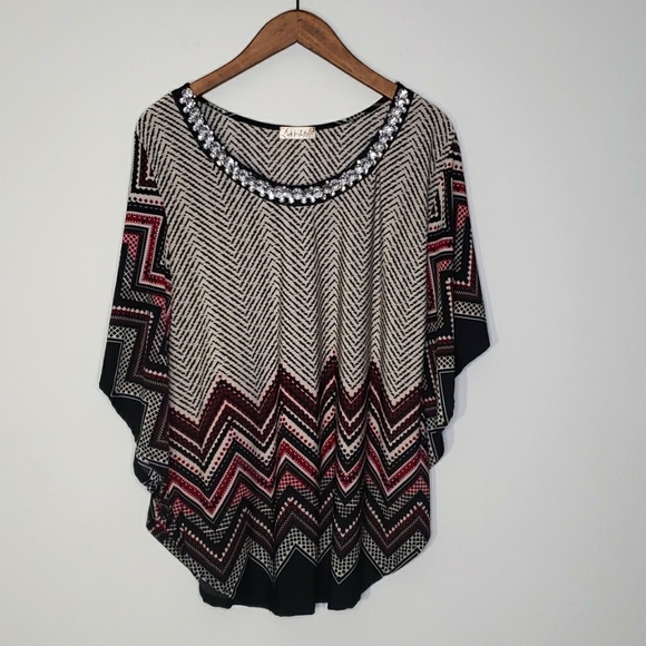 Lavish | Tops | Lavish Crystal Embellished Neckline Tunic Top Size L ...
